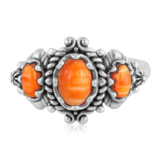 EXCLUSIVELY OURS! Sterling Silver Orange Spiny Oyster 3-Stone Oval Sca ...