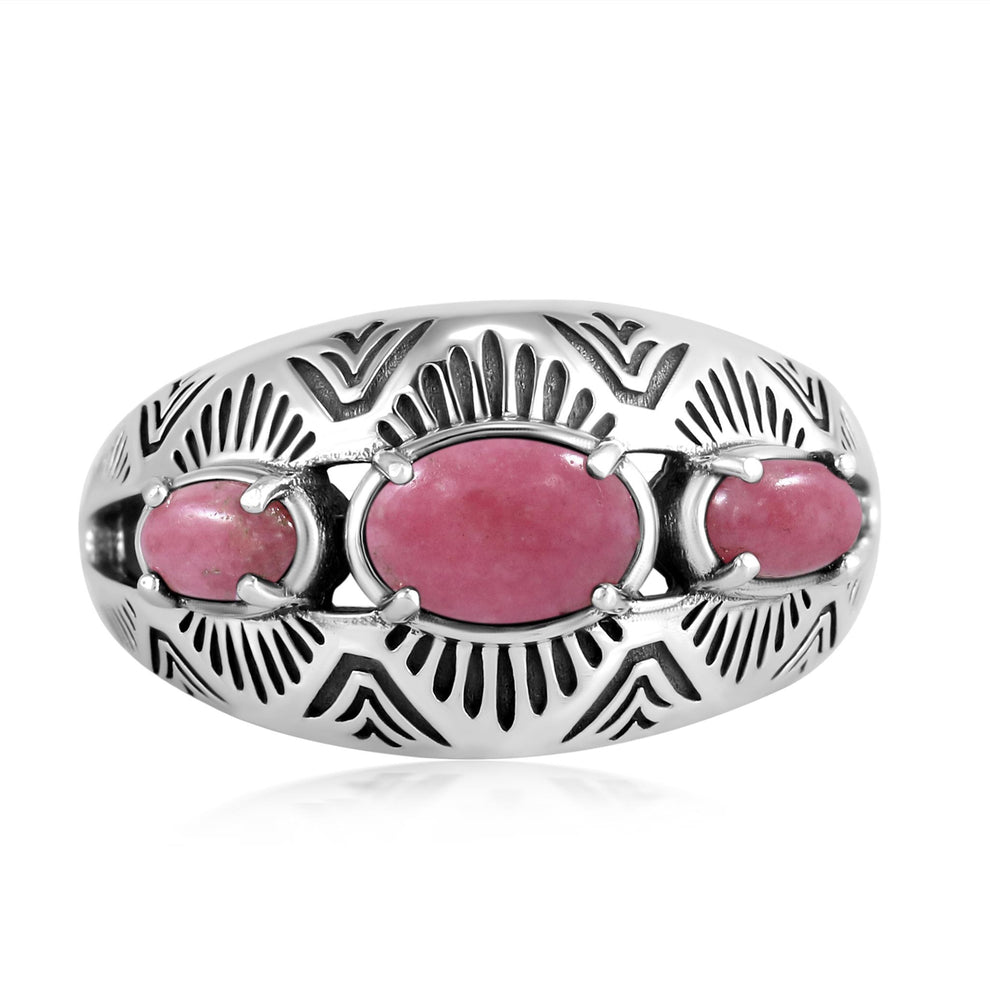 Sterling Silver Rhodonite 3-Stone Oval Band Ring, Sizes 5 to 11 ...
