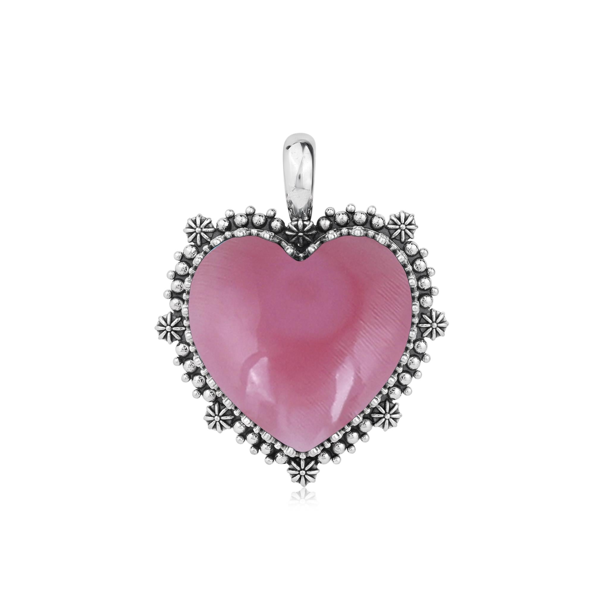 EXCLUSIVELY OURS! Sterling Silver Pink Concha Shell Heart Pendant Enha ...