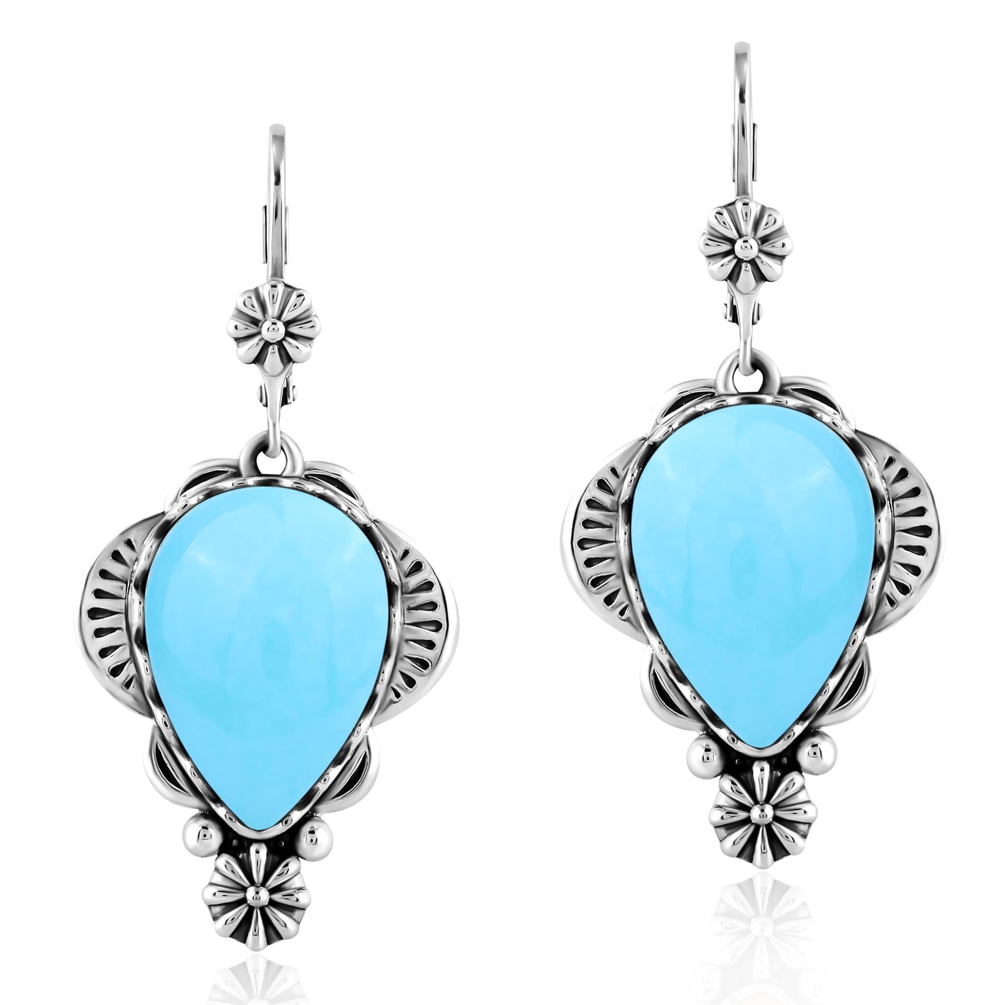 LIMITED EDITION! Sterling Silver Kingman Turquoise Pear-Cut Concha Ear ...