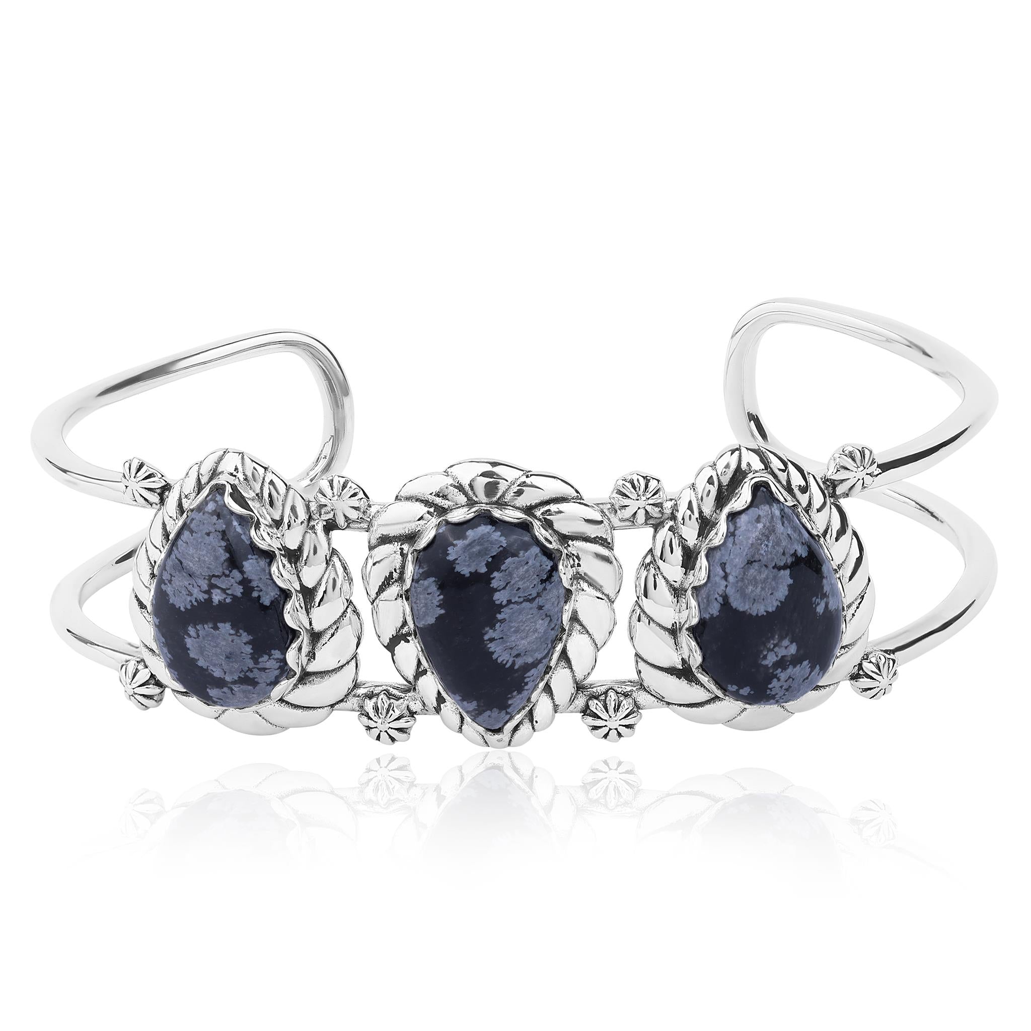LIMITED EDITION! Sterling Silver Snowflake Obsidian Pear Cut Rope Desi ...