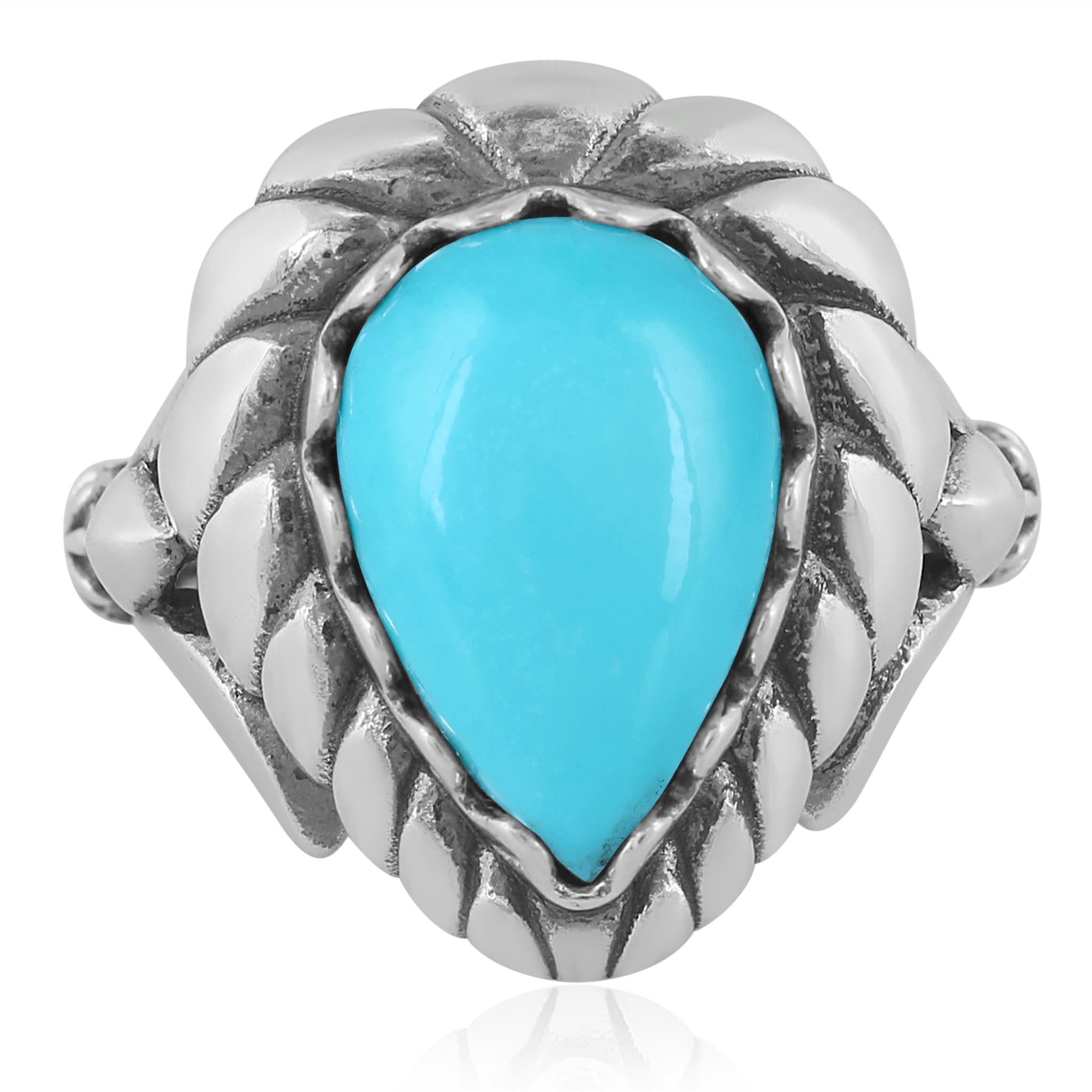 EXCLUSIVELY OURS! Sterling Silver Kingman Turquoise Pear Cut Rope Ring ...
