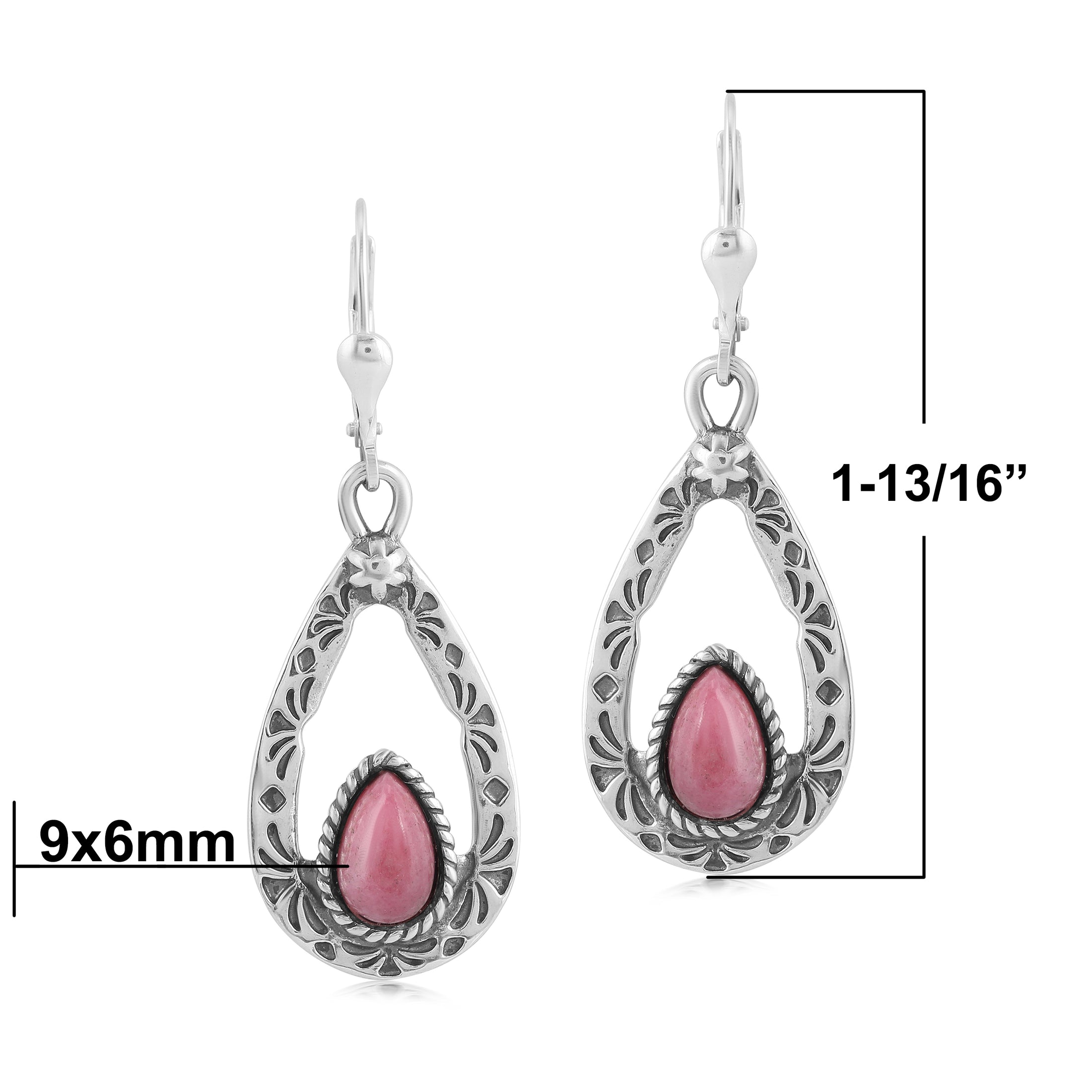 Sterling Silver Pear Shaped Rhodonite Drop and Dangle Earrings ...