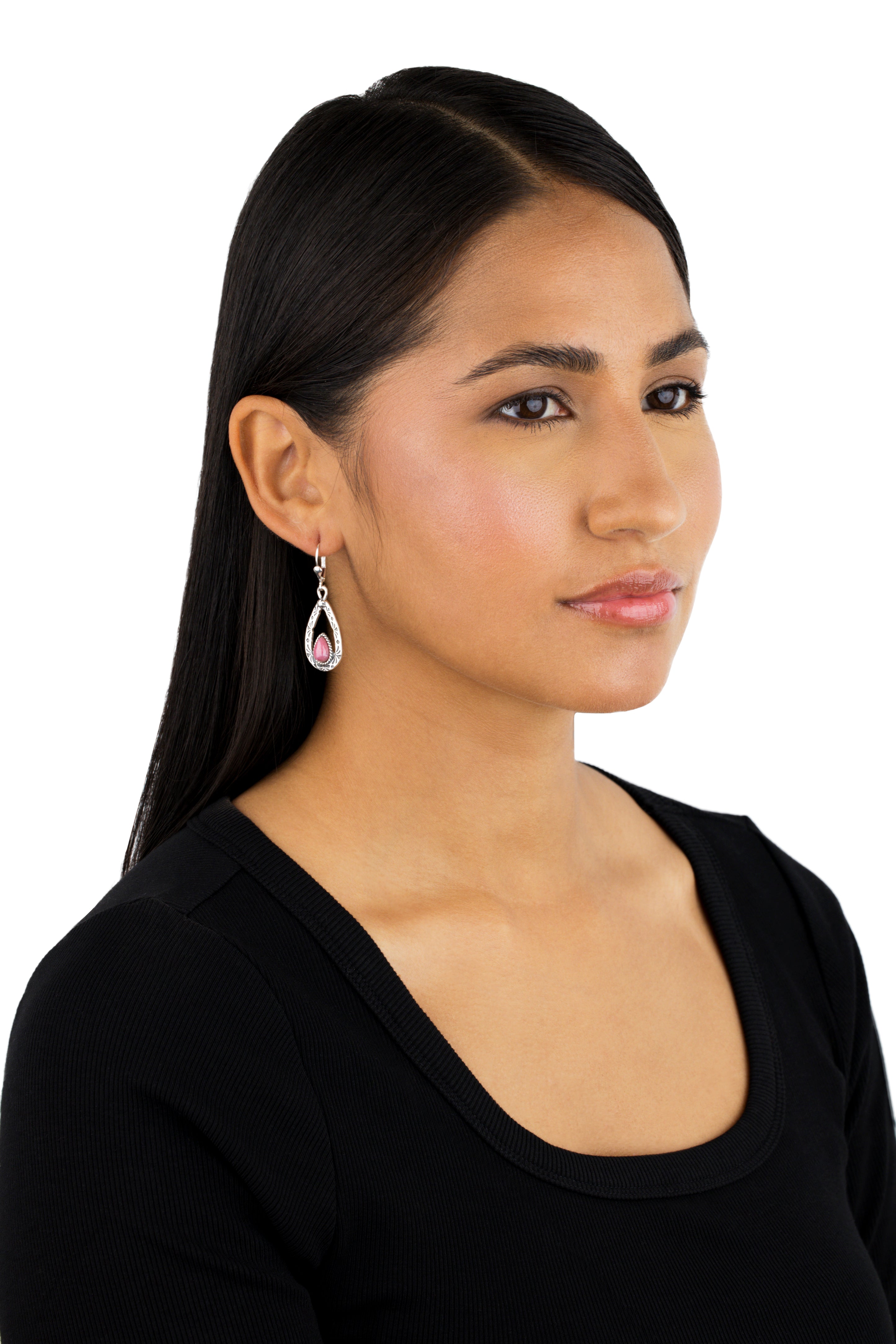 Sterling Silver Pear Shaped Rhodonite Drop and Dangle Earrings ...