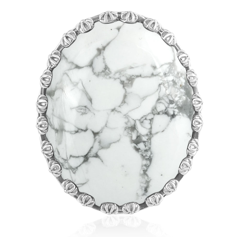 Sterling Silver White Howlite Concha Flower Border Oval Cut Ring, Size ...