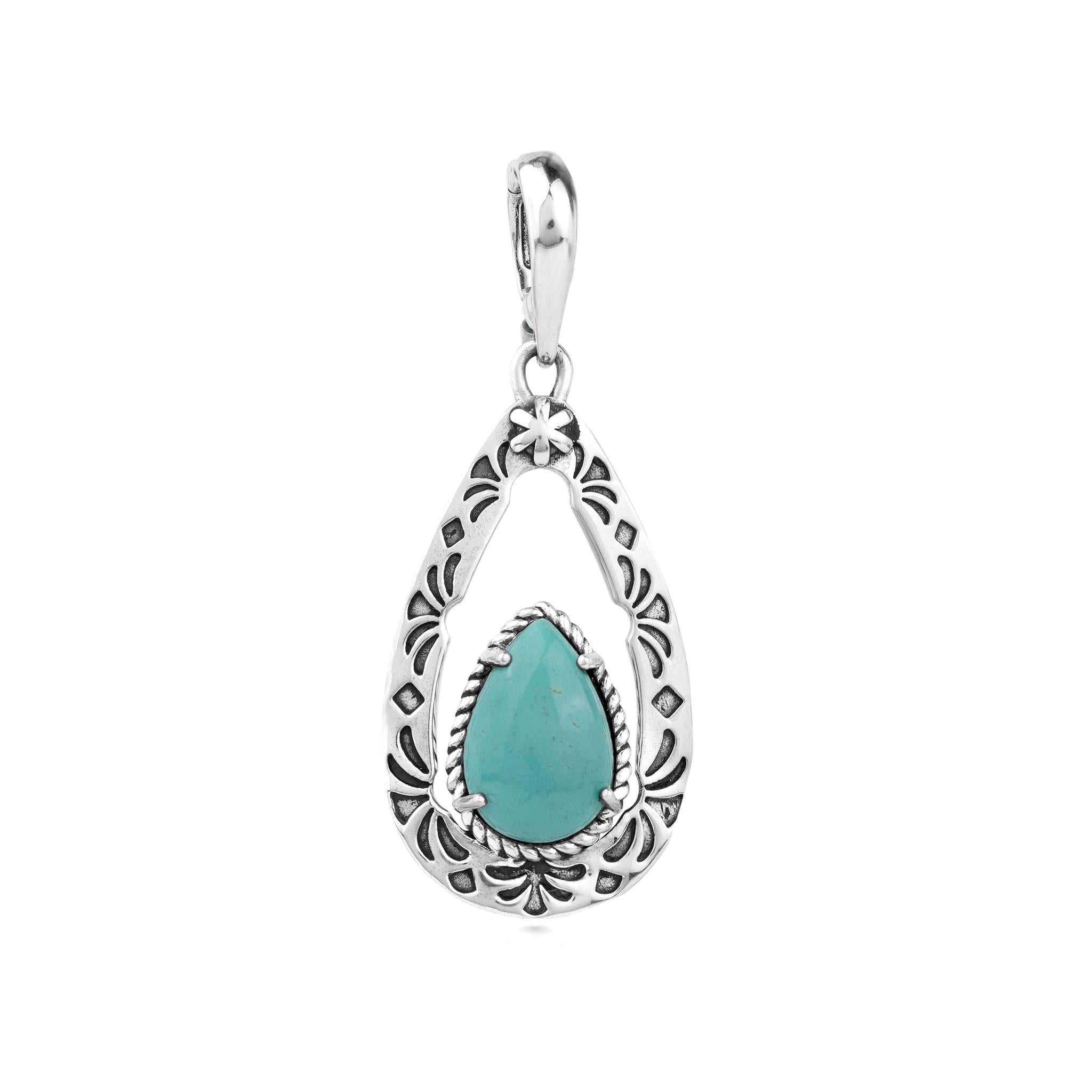 EXCLUSIVELY OURS! Sterling Silver Green Turquoise Pear Open Teardrop P ...
